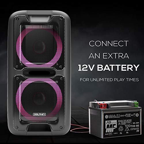 Party Speaker by Dolphin, Portable Bluetooth Speaker on Wheels with Sound Activated Light Show (SP-2100RBT)