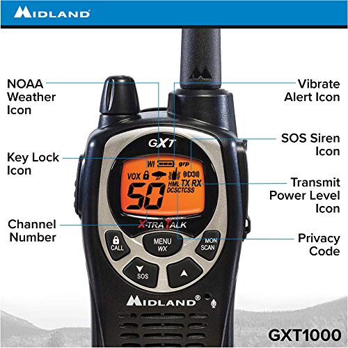 Midland GXT1000VP4 50 Channel GMRS Two-Way Radio - Up to 36 Mile Range Walkie Talkie - Black/Silver (Pack of 8)