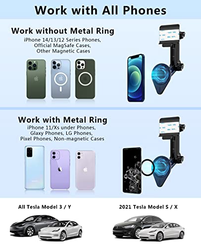 SUPERONE Designed for Tesla MagSafe Phone Mount Compatible with Model 3 & Model Y, [Super Strong Magnet] [2 Metal Rings] Compatible with iPhone 14 13 Pro/Max/Mini 12 11 X 8, Samsung, Google Pixel More