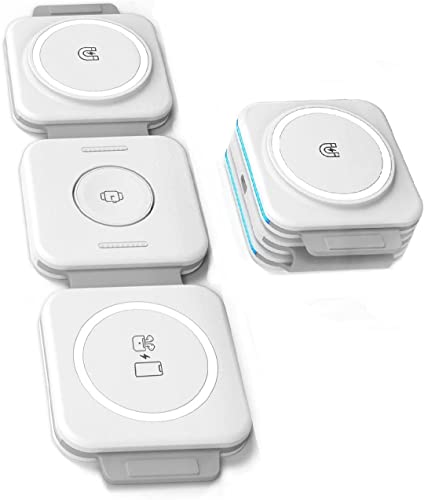 (2 Pack Set) Travel 3 in 1 Charging Station for Multiple Devices Apple Compatible Folding Magnetic Charger for AirPods, Apple Watch and iPhone (Compatible with MagSafe)