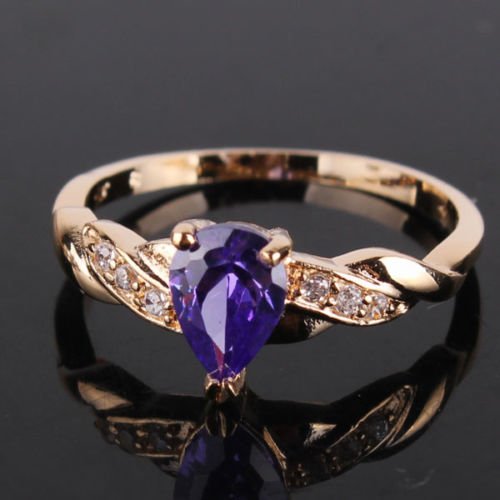 Promsup Sz5-9/J-R Amethyst Purple Gemstone Pear Cut Yellow Gold Filled Women Lady Rings (7)