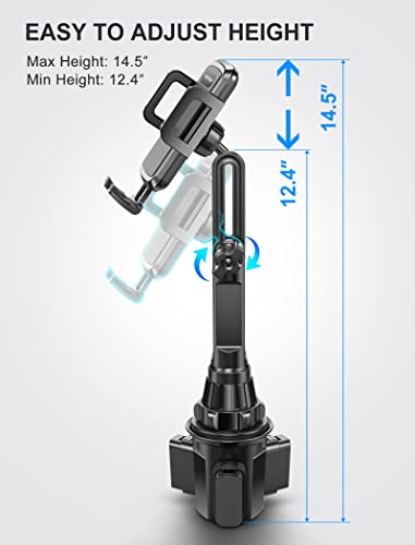 TOPGO Cup Holder Phone Mount, [No Shaking & Height-Adjustable Pole] Cup Phone Holder for Car, Cell Phone Cradle for iPhone iPhone14, Samsung and More Smart Phone(Black)