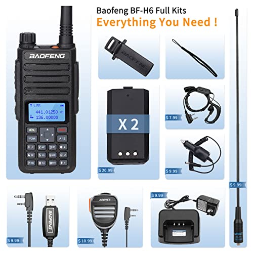 Ham Radio Baofeng BF-H6 10W High Power Two Way Radio Dual Band Handheld Walkie Talkie(UV-5R Upgraded Version) with PL2303 USB Programming Cable etc Extended Kit