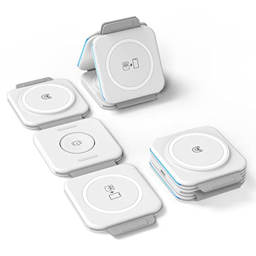 (2 Pack Set) Travel 3 in 1 Charging Station for Multiple Devices Apple Compatible Folding Magnetic Charger for AirPods, Apple Watch and iPhone (Compatible with MagSafe)