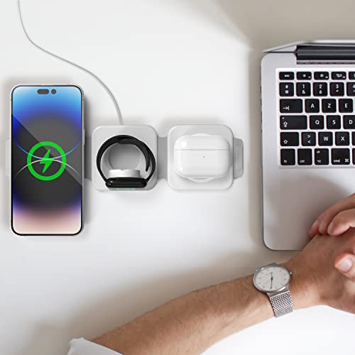 (2 Pack Set) Travel 3 in 1 Charging Station for Multiple Devices Apple Compatible Folding Magnetic Charger for AirPods, Apple Watch and iPhone (Compatible with MagSafe)