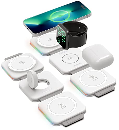 (2 Pack Set) Travel 3 in 1 Charging Station for Multiple Devices Apple Compatible Folding Magnetic Charger for AirPods, Apple Watch and iPhone (Compatible with MagSafe)
