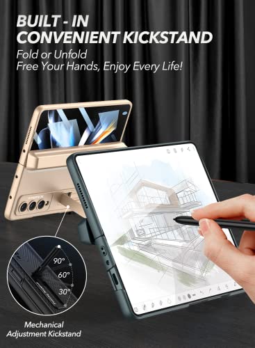 ELEPIK Armor PRO Series Case for Galaxy Z Fold 4 with Built-in Tempered Glass Screen Protector, Closed S Pen Holder [Avoid S Pen Lost], Hinge Protector, Kickstand, Wireless Charging (Black)