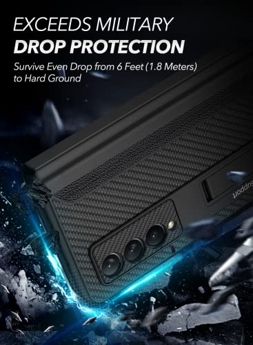 ELEPIK Armor PRO Series Case for Galaxy Z Fold 4 with Built-in Tempered Glass Screen Protector, Closed S Pen Holder [Avoid S Pen Lost], Hinge Protector, Kickstand, Wireless Charging (Black)