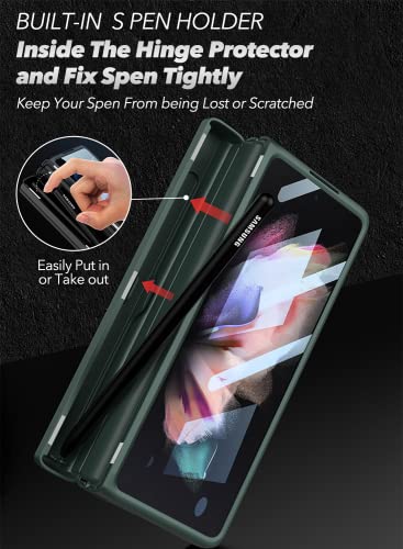 ELEPIK Armor PRO Series Case for Galaxy Z Fold 4 with Built-in Tempered Glass Screen Protector, Closed S Pen Holder [Avoid S Pen Lost], Hinge Protector, Kickstand, Wireless Charging (Black)