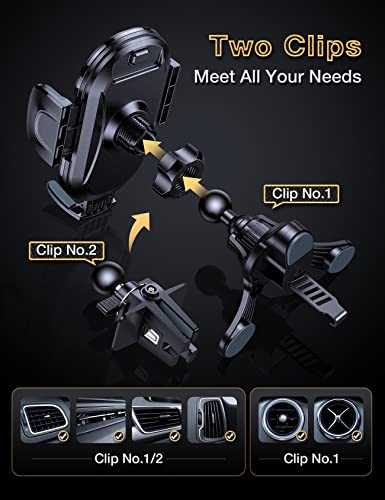 [Deepest Clamp] TORRAS Car Phone Holder Mount [Real Big Phones & Thick Case Perfectly] Universal Sturdy Hook Cell Phone Mount Air Vent [Never Fall Off] Fit for iPhone14 13 Pro Max Samsung Ultra 23 &All