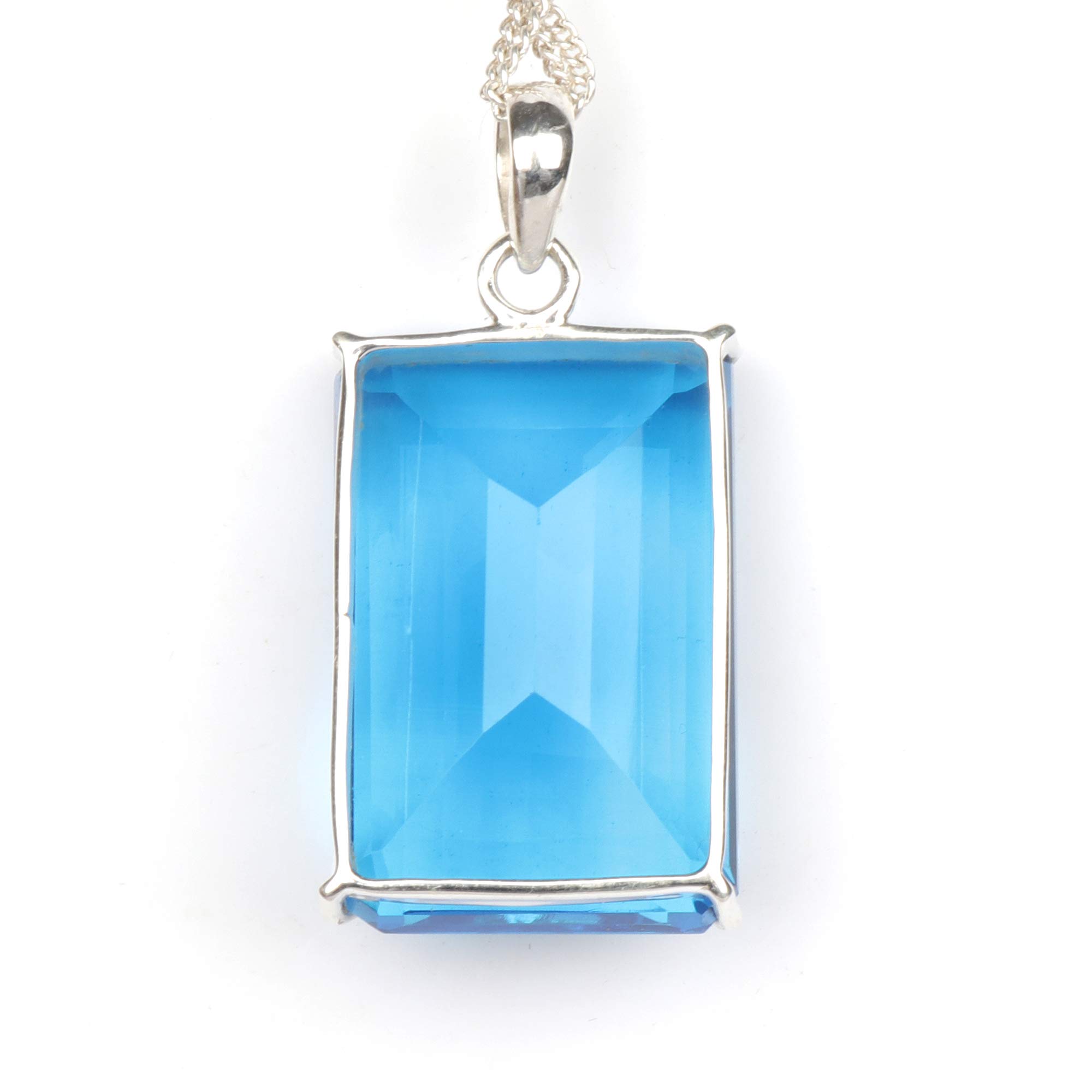 GEMHUB 105 Carat Blue Topaz Gemstone Pendant Without Chain 925 Sterling Silver Emerald Shape Topaz Pendant Without Chain