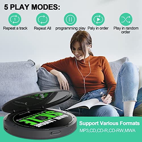 Rechargeable Portable CD Player with Bluetooth,ZUNKOM Compact Anti-Skip Walkman CD Player with Headphones &Dual Stereo Speakers for Home/Travel,Support CD MP3 USB AUX Input,2000mAh (Black)