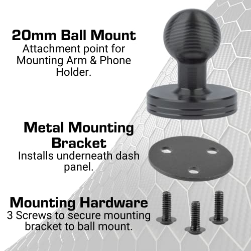 Bulletpoint Dash Mount Cell Phone Holder Jeep Compatible Wrangler (2007-2010 JK and 1997-2006 TJ) with 20mm Ball Mount for iPhone and Android Smartphone β Features Heavy Duty Carbon Fiber Kevlar Arm