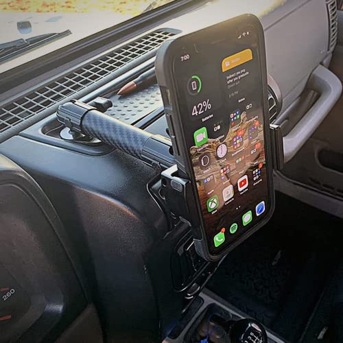 Bulletpoint Dash Mount Cell Phone Holder Jeep Compatible Wrangler (2007-2010 JK and 1997-2006 TJ) with 20mm Ball Mount for iPhone and Android Smartphone β Features Heavy Duty Carbon Fiber Kevlar Arm