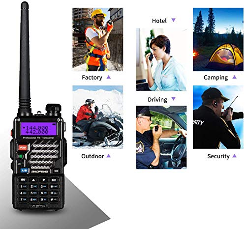 BAOFENG UV-5R+ Plus Two Way Radio, Long Range for Adults Rechargeable with Earpiece, Walkie Talkie for Outdoors, 144-148 420-450MHz, Qualette Series, Black