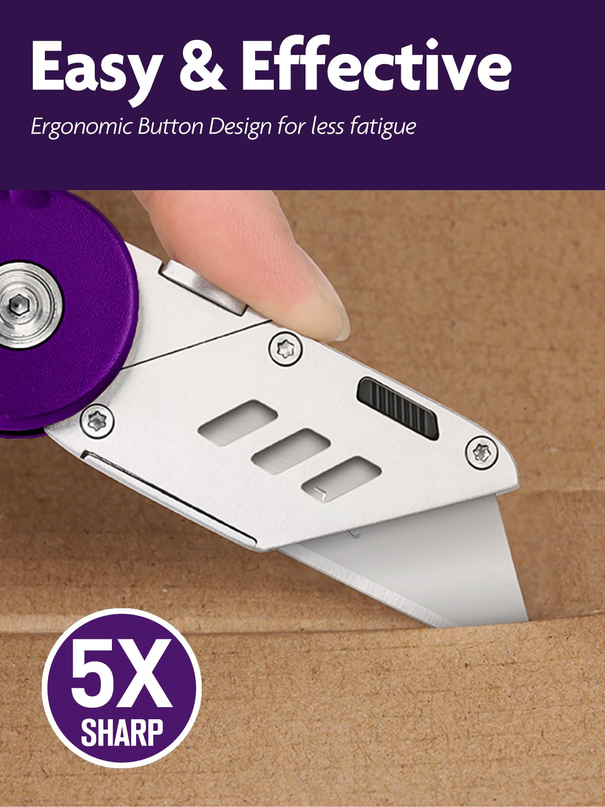 FantastiCAR Folding Utility Knife, Sturdy Metal Box Cutter with Extra 5 Blades, Quick Blade Change, and Preminium Gift Packaging, for Cardboard Opener, Paper Cutter (Retro Purple)