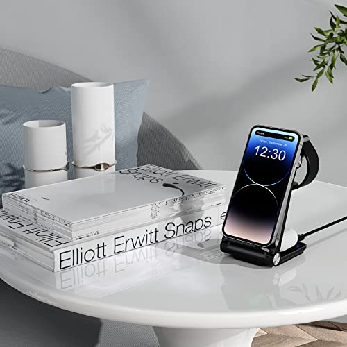 Kertxin Wireless Charger Stand,Foldable 3 in 1 Wireless Charging Station for Apple Watch Ultra 8 7 6 SE 5 4 3 2,iPhone 14/14 Pro/14 Pro Max/13/13 Pro Max/13 Pro/Mini/12/12 Pro/11,Wireless Phones