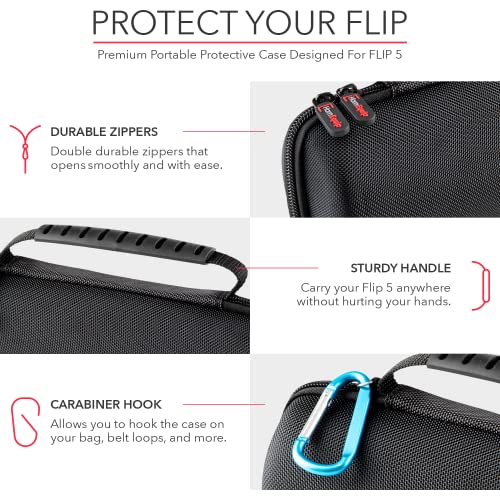 HOMEQUIP case for JBL Flip 5 with Speaker Flip 5 | Waterproof Portable Wireless Bluetooth Speaker Bundle Hard Shell Case - Rechargeable Battery, 2.5 Hours Charging, 12 Hours Playtime.