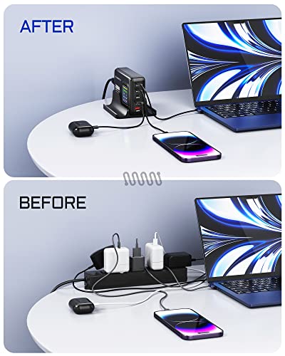 200W USB C Charger, Aergiatech Desktop 5-Port PD 100W Type C 65W PPS GaN Charger Fast Charging Station with LCD Display, Laptop Power Adapter for MacBook Pro/Air iPhone 14 Pro Max, Samsung Galaxy