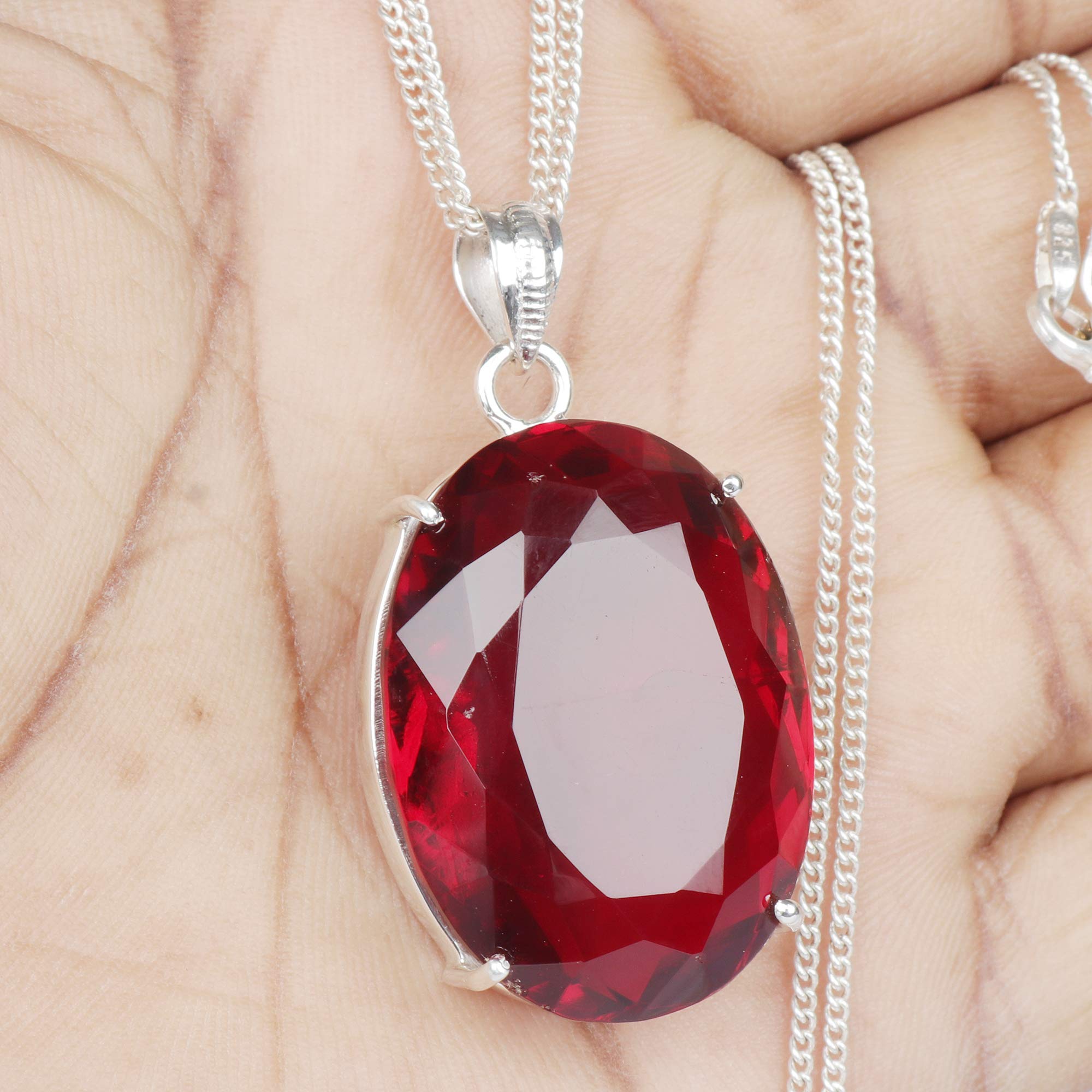 GEMHUB 105 Carat Red Topaz Gemstone Pendant Without Chain Sterling Silver Oval Cut Jewelry For Women