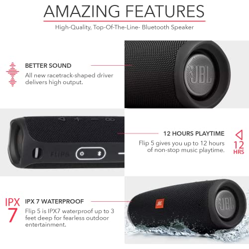 HOMEQUIP case for JBL Flip 5 with Speaker Flip 5 | Waterproof Portable Wireless Bluetooth Speaker Bundle Hard Shell Case - Rechargeable Battery, 2.5 Hours Charging, 12 Hours Playtime.