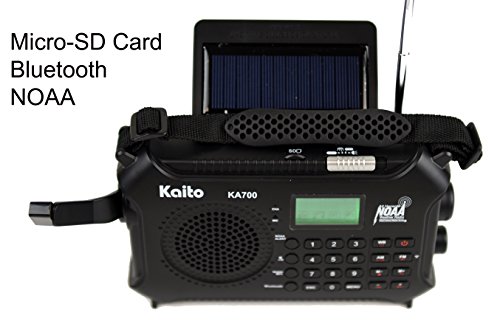 Kaito KA700 Bluetooth Emergency Hand Crank Dynamo & Solar Powered AM FM Weather NOAA Band Radio with Recorder and MP3 Player - Rugged Design for Hiking, Camping, Construction Sites, Etc. (Black)