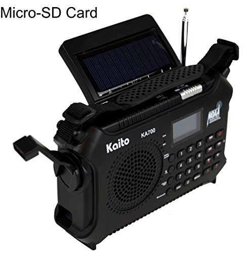 Kaito KA700 Bluetooth Emergency Hand Crank Dynamo & Solar Powered AM FM Weather NOAA Band Radio with Recorder and MP3 Player - Rugged Design for Hiking, Camping, Construction Sites, Etc. (Black)