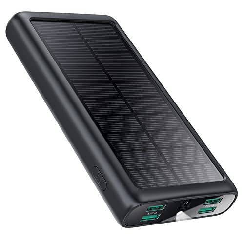 Portable Charger 36800mAh, USB C Input/Output Power Bank, 5 Outputs Battery Pack, IP65 Solar Charger with LED Flashlight, Solar Power Bank Compatible with iPhone 13 12 11 LG Samsung S20 Google