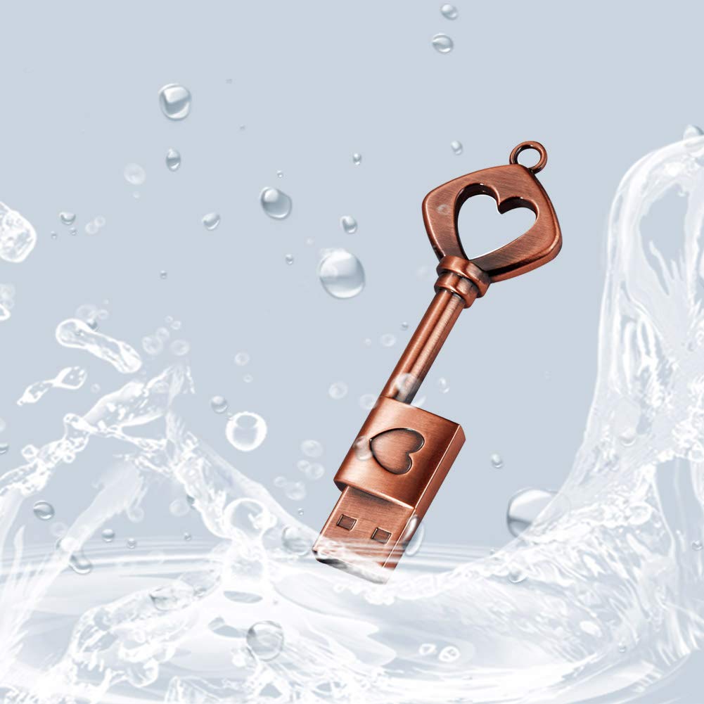 GARRULAX USB Flash Drive, 8GB / 16GB / 32GB / 64GB USB 2.0 Metal USB Memory Stick Date Storage Pendrive Thumb Drives (Heart Key, 32GB)