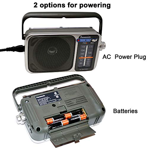 Panasonic Portable Radio AM/FM Battery Powered Electric with LED Tuning Indicator | 5 Core Radio, Best Sound and Reception, Small Size, Plug Option | Includes 4 AA Batteries and Cleaning Cloth