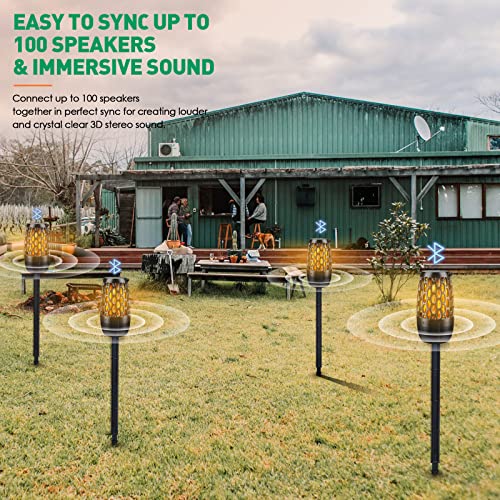MOFOKEAY Outdoor Bluetooth Speakers Waterproof - 2 Pack Wireless Torch Atmosphere Speakers with Stake & Hook, Sync Up to 100 Speakers, BT 5.3 Portable Speaker for Patio Camp Party, Gifts for Men Women
