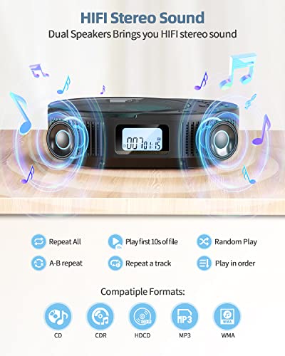 CD Player Portable, FELEMAN Upgraded 2 in 1 Portable CD Player & Bluetooth Speaker, Rechargeable Boombox CD Player for Car/Home with Remote Control, FM Radio, Support AUX/USB, Headphone Jack