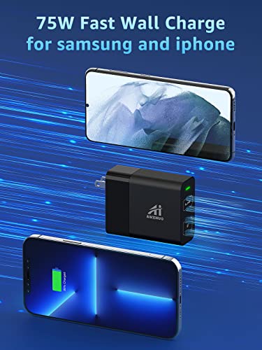 USB C Charger, 75W iPhone Fast Charger Block, Dual PD3.0 & QC3.0 Super Fast Wall Charger, PPS Type c Charger Fast Charging,Travel Power Adapter Compatible MacBook Pro/Air/iPad/iPhone14/Galaxy S22/S21