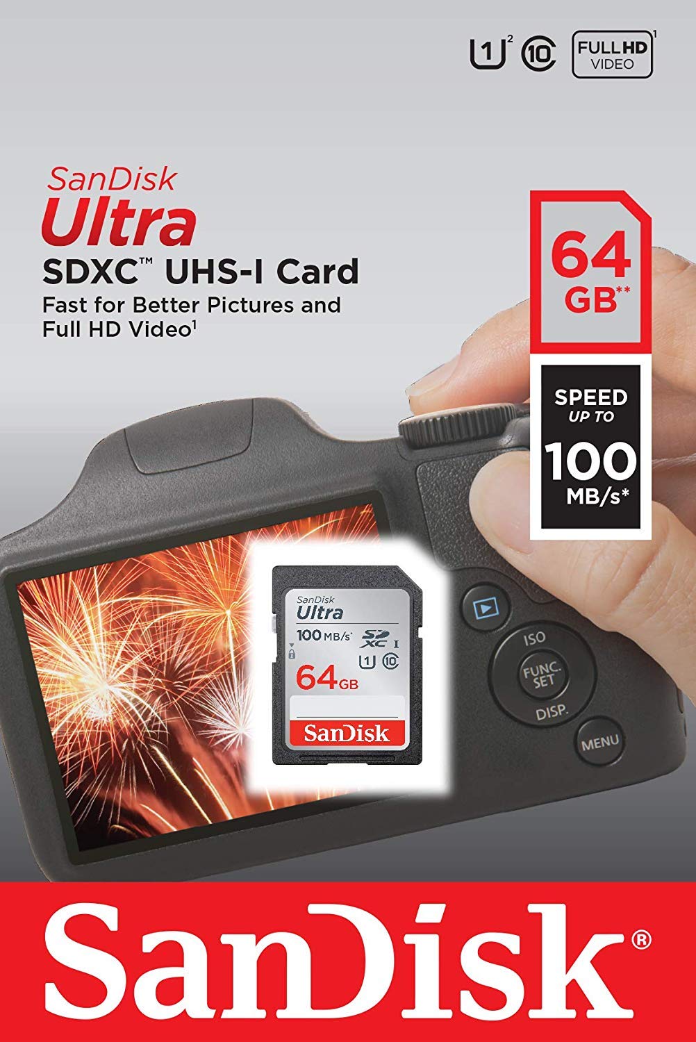 SanDisk 64GB Ultra SD Memory Card for Nikon Coolpix L340, B500, A10, L32, S7000, A300, P900, Camera UHS-I Class 10 (SDSDUNR-064G-GN6IN) Bundle with Everything But Stromboli Memory Card Reader