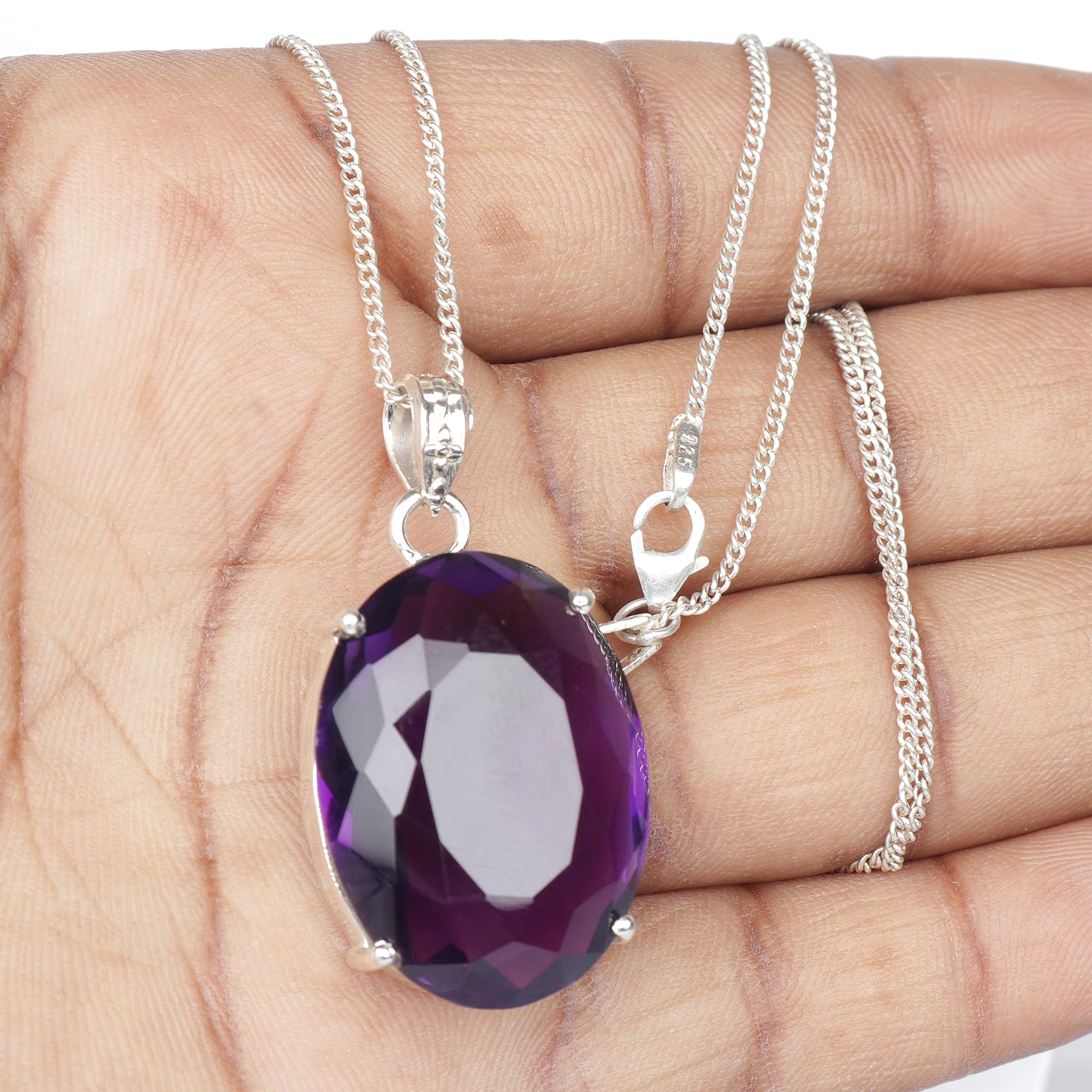 GEMHUB 94.5 Carat Violet Amethsyt Gemstone Pendant Without Chain Oval Shape Sterling Silver Pendant Without Chain Jewelry Women