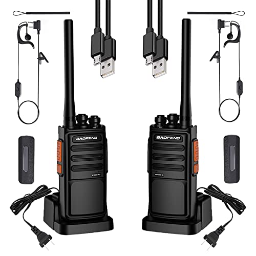 BAOFENG Walkie Talkies Long Range BF-888S Plus Rechargeable 1500mAh Li-ion All Day Working, USB Cable Charging Portable Two Way Radio with Earpieces and Mic(2 Pack)