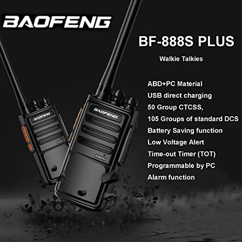 BAOFENG Walkie Talkies Long Range BF-888S Plus Rechargeable 1500mAh Li-ion All Day Working, USB Cable Charging Portable Two Way Radio with Earpieces and Mic(2 Pack)
