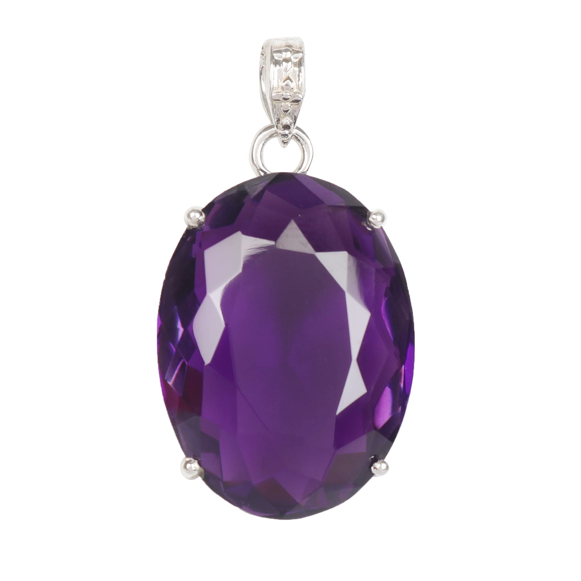 GEMHUB Violet Amethyst 127 Carat Oval Shape Gemstone Pendant Without Chain Sterling Silver Jewelry