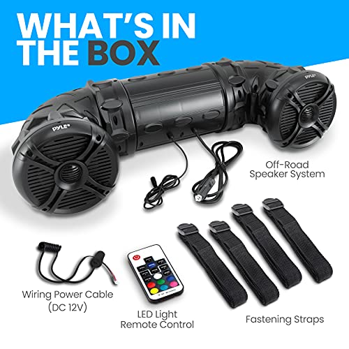 Pyle Marine ATV Powered Speakers - 4.0 Wireless Bluetooth, 800 Watt, Color Changing LED Lights, IP44 Waterproof, 6.5β Dual Audio Sound System for UTV, Golf Carts, Jetski and Snowmobile - PLATV65BT