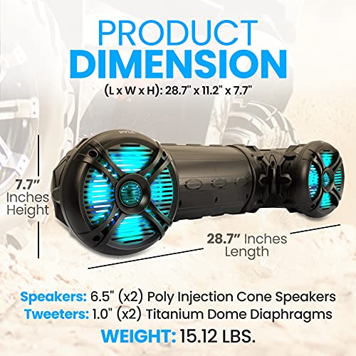 Pyle Marine ATV Powered Speakers - 4.0 Wireless Bluetooth, 800 Watt, Color Changing LED Lights, IP44 Waterproof, 6.5β Dual Audio Sound System for UTV, Golf Carts, Jetski and Snowmobile - PLATV65BT