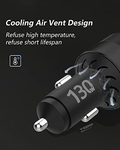 130W USB C Car Fast Charger,3-Port PD 100W PPS 45W QC3.0 30W Super Fast Charging Cigarette Lighter for MacBook Pro Air M1 Laptop iPhone 14 13 12 Pro Max Samsung S22 S21Ultra (with 100W USB C Cable)