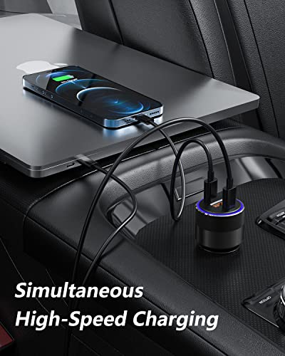 130W USB C Car Fast Charger,3-Port PD 100W PPS 45W QC3.0 30W Super Fast Charging Cigarette Lighter for MacBook Pro Air M1 Laptop iPhone 14 13 12 Pro Max Samsung S22 S21Ultra (with 100W USB C Cable)