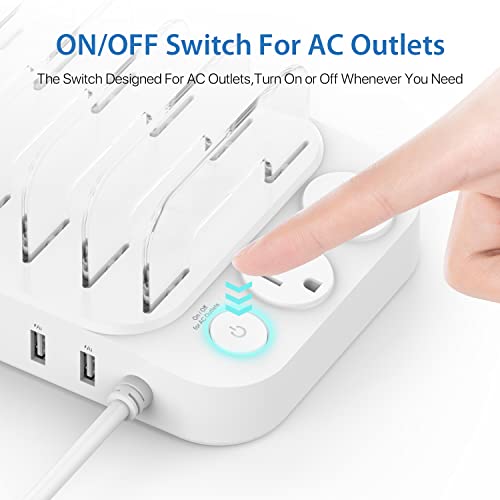 SooPii 70W 6 Port USB Charging Station for Multiple Devices With 2 AC Outlets,4 USB-A Ports and 2 USB C PD Ports,6pcs Mixed Charging Cables Included,Compatible for Tablets,Phones and Other Electronics
