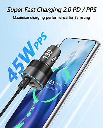 130W USB C Car Fast Charger,3-Port PD 100W PPS 45W QC3.0 30W Super Fast Charging Cigarette Lighter for MacBook Pro Air M1 Laptop iPhone 14 13 12 Pro Max Samsung S22 S21Ultra (with 100W USB C Cable)