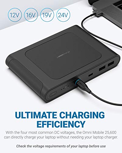 Omni Mobile 25600mah DC/USB-C PD/USB-A/Wireless Power Bank | Battery Backup for Laptops:MacBook/iPad/Dell XPS/Surface | Smart Devices:Nintendo Switch/GoPro | Resmed CPAP | Smartphones:iPhone/Samsung