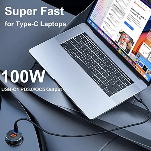 130W USB C Car Fast Charger,3-Port PD 100W PPS 45W QC3.0 30W Super Fast Charging Cigarette Lighter for MacBook Pro Air M1 Laptop iPhone 14 13 12 Pro Max Samsung S22 S21Ultra (with 100W USB C Cable)
