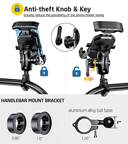 Anti-Theft Motorcycle Phone Mount-iMESTOU Bike Ball Phone Holder Handlebar Double Socket Stem Mobile Holder with Aluminium 1" Ball Base 360 Rotation Universal for 4.0-7.0 Inch Smartphones