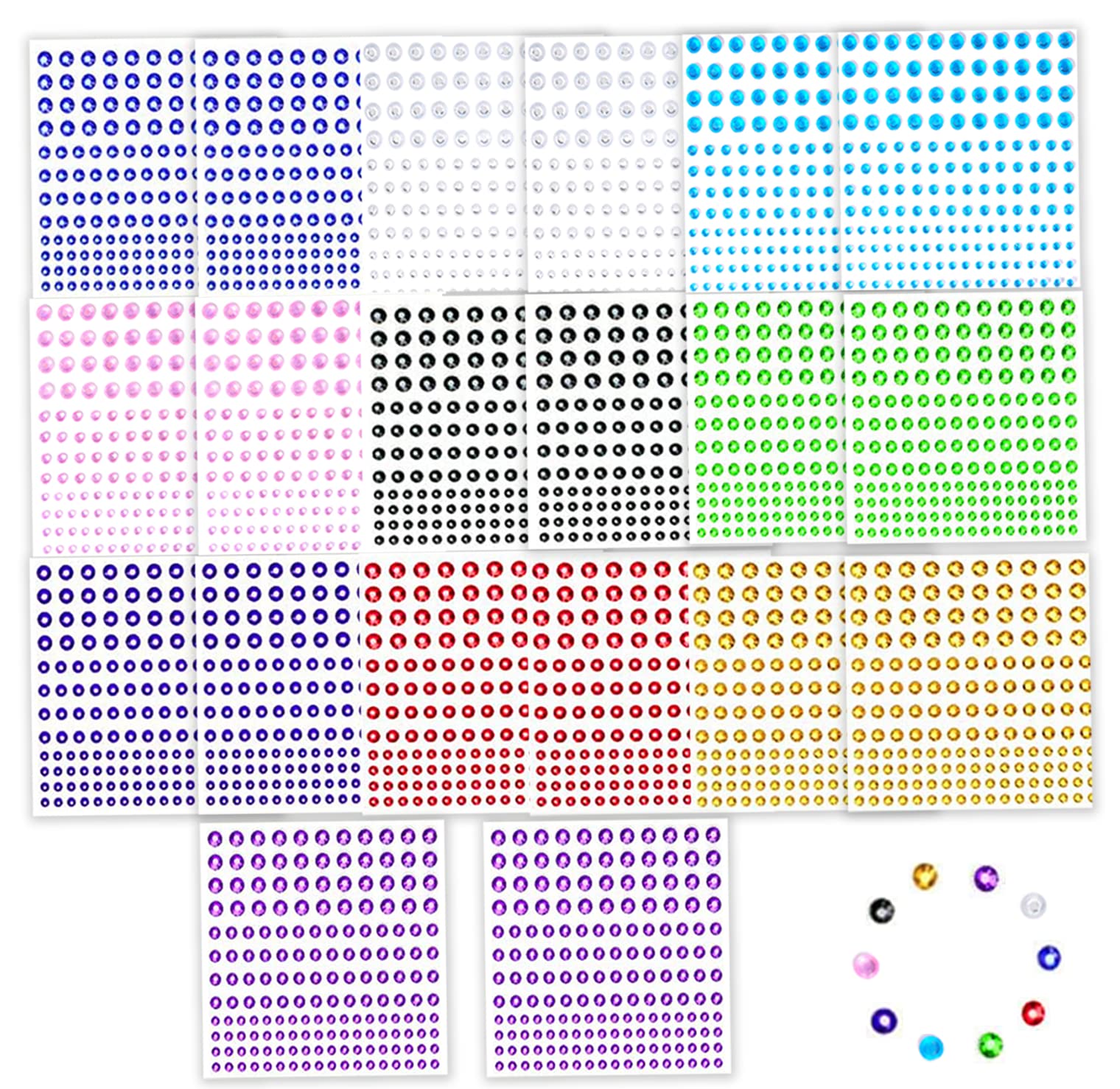3440 pcs Rainbow Rhinestones Stickers Self Adhesive Bling Gems Jewels Stickers,Face Gem Stick on Rhinestone Strips for Nail Body DIY Craft (3 Size)