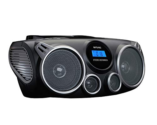 RIPTUNES Portable CD Player Bluetooth Stereo Sound System Digital AM FM Radio, MP3 CD Boombox USB SD PALYBACK with Enhanced Bass, Aux in, Headphone Jack, CD-R/CD-RW Compatible LCD CLOCK Display, Black