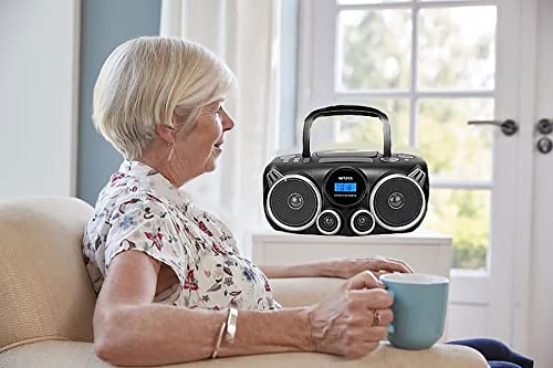 RIPTUNES Portable CD Player Bluetooth Stereo Sound System Digital AM FM Radio, MP3 CD Boombox USB SD PALYBACK with Enhanced Bass, Aux in, Headphone Jack, CD-R/CD-RW Compatible LCD CLOCK Display, Black